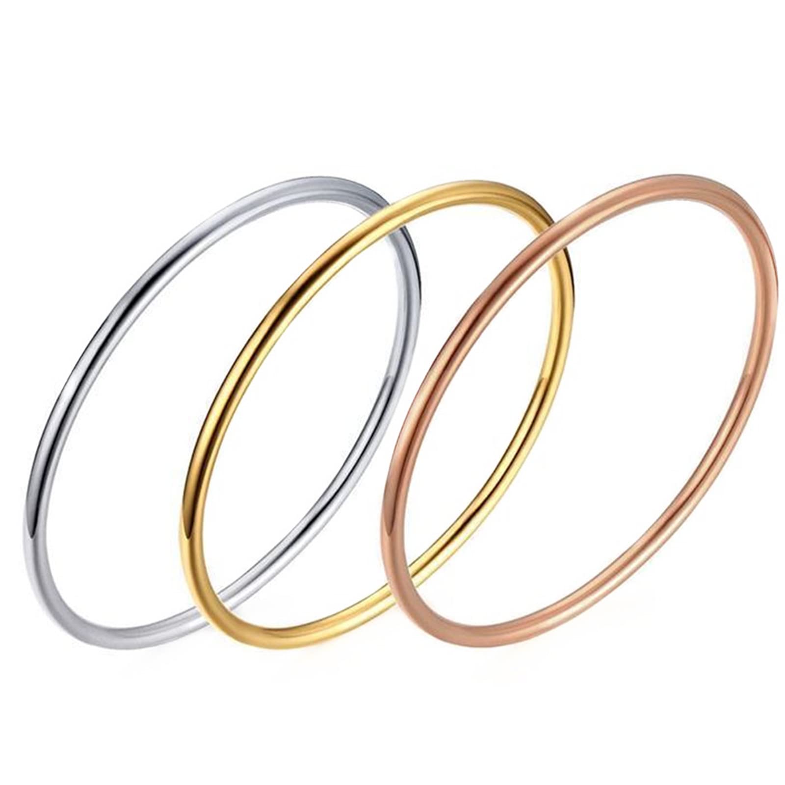 LHUOSN 3pcs Stainless Steel Stacking Rings for Women Men, 2mm Thin Plain Stackable Ring Bands, Toe Knuckle Rings Silver Gold Rose Gold Color