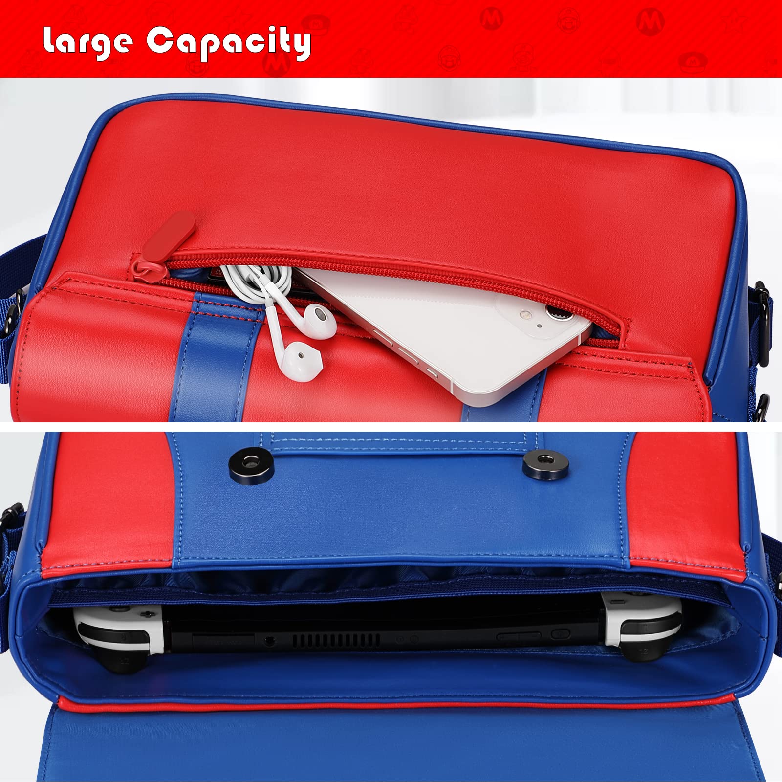 KENOBEE Carrying Case for Nintendo Switch OLED Model 2021/ Switch 2017, Cute Protective Shoulder Bag Cover Travel Clutch with Side Pocket & Game Card Slots, for Switch Console Joy-Con & Accessories