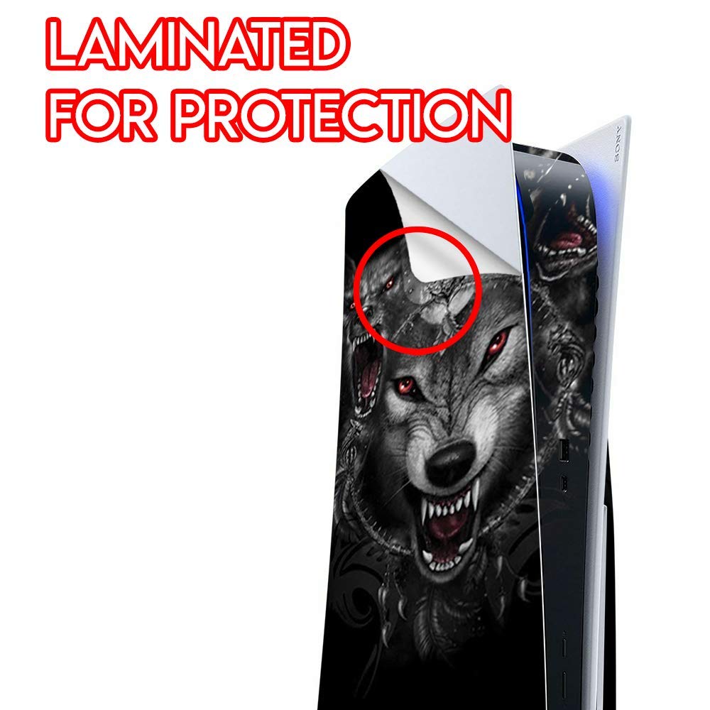 ITS A Skin Skins Compatible with Sony Playstation 5 Console Disc Edition - Protective Decal Overlay Stickers wrap Cover - Angry Wolves Pack Howling