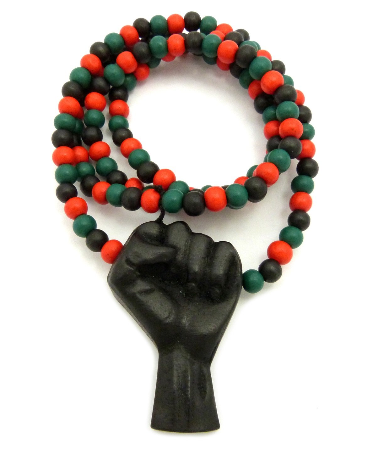 Hip Hop Rising Fist Pendant 8 mm 24, 27, 30 inches Wooden Bead Necklace (Multi Beads, 36)
