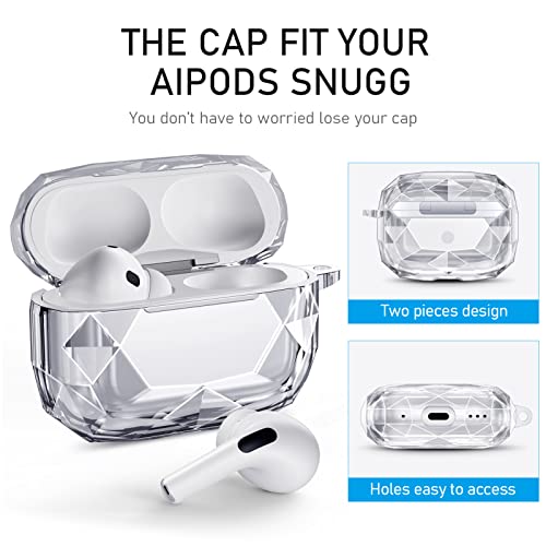 Youskin Airpod Pro 2 Case 2022 Diamond Crystal Clear, AirPods Pro 2nd Generation Case Cover, Full-Body Shockproof Hard Shell Protective for Men Women with Keychain,Crystal Clear