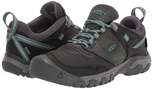 KEEN Women's Ridge Flex Low Height Waterproof Hiking Boots, Raven/Porcelain, 8.5