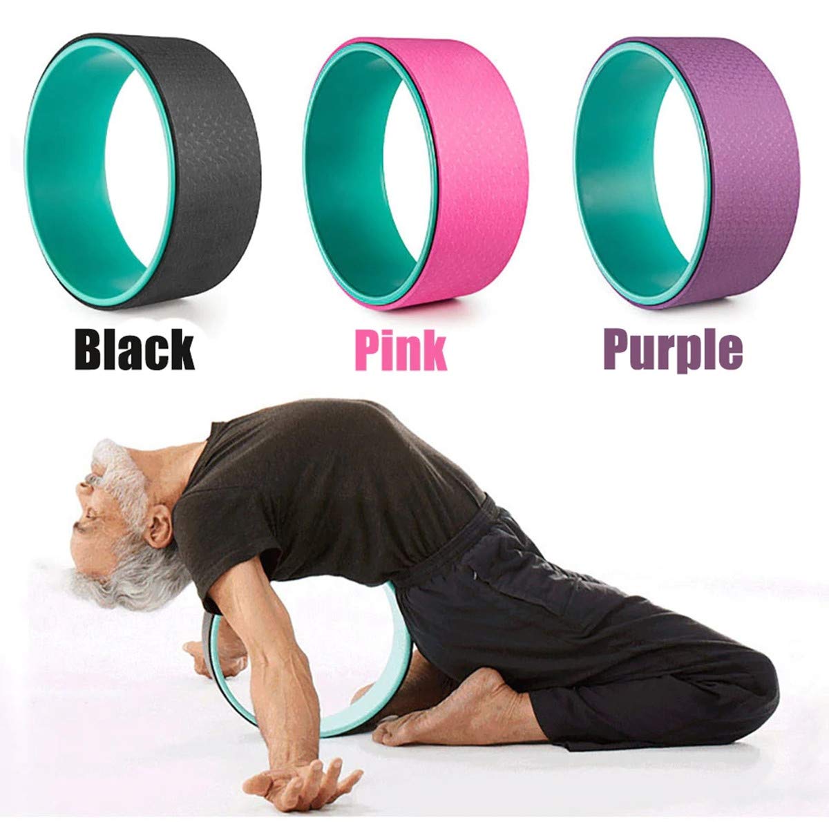 KuFit Yoga Fitness Wheel & 2 pcs Blocks & 1 pcs Yoga Strap Combo Value Pack-Black