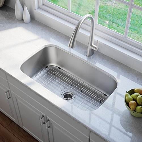 KRAUS Premier 31 ½-inch 16 Gauge Undermount Single Bowl Stainless Steel Kitchen Sink with WasteGuard™ Continuous Feed Garbage Disposal, KBU14-100-75MB