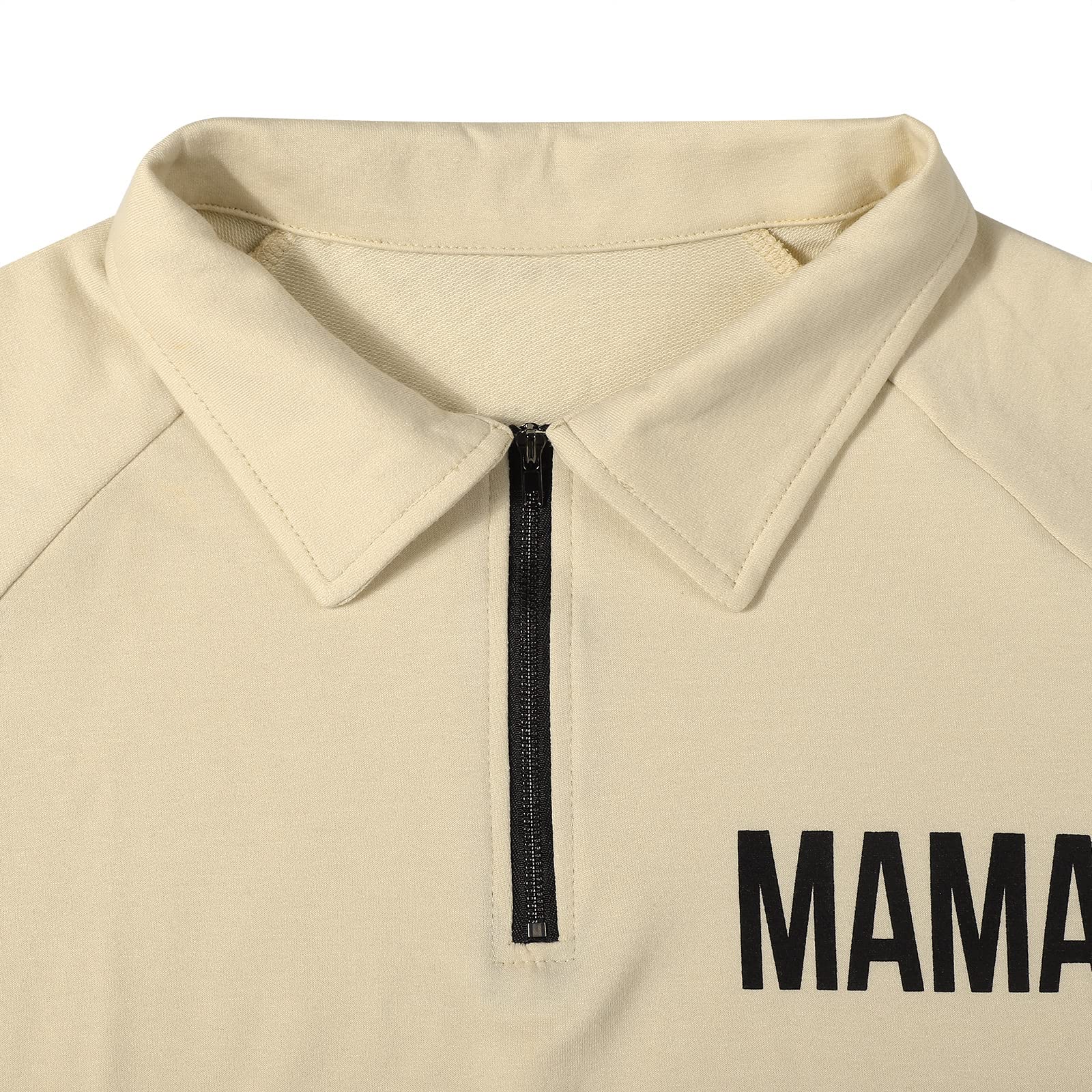 MOUSYA Oversized Mama Sweatshirt Women Half Zip Long Sleeve Shirt Casual Crewneck Loose Pullover Tops Apricot
