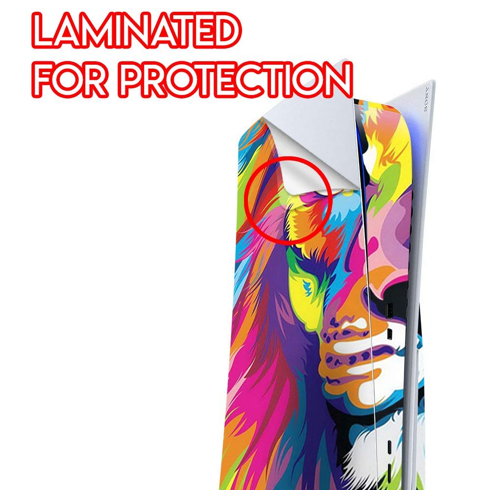 ITS A Skin Skins Compatible with Sony Playstation 5 Console Disc Edition - Protective Decal Overlay Stickers wrap Cover - Colorful Lion Abstract Paint