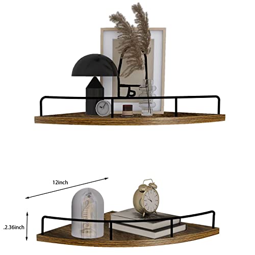 Yelinkws Corner Shelf Wall Mount,Set of 2 Floating Corner Shelves, Corner Wall Shelves with Fence,Rustic Corner Floating Shelves,Wood Corner Shelves(12inch)