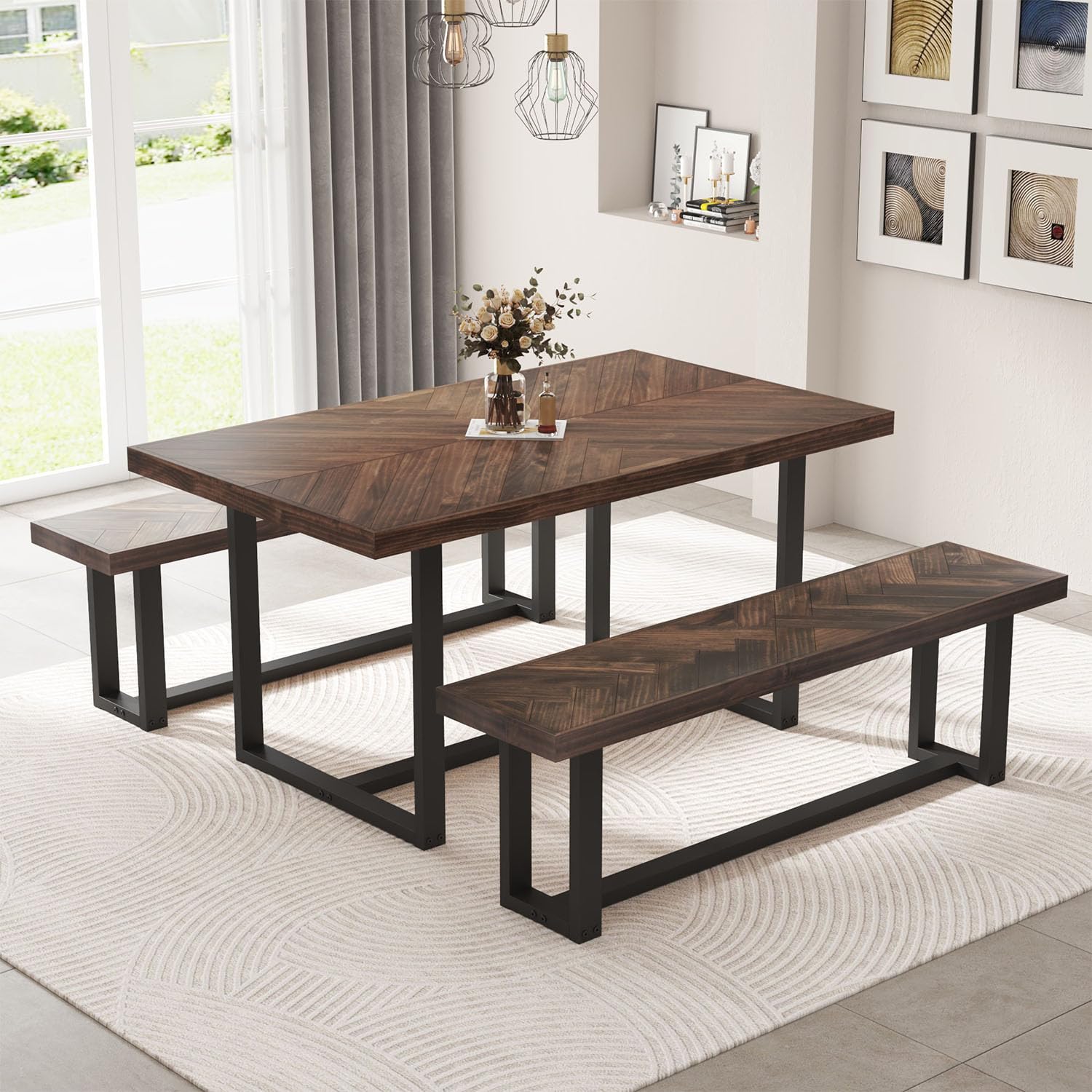 Hlivelood Dining Table for 6 to 8, 60 inch Rectangular Kitchen Table with Metal Frame, Industrial Wood Dining Room Table for Home Furniture(60 inch)