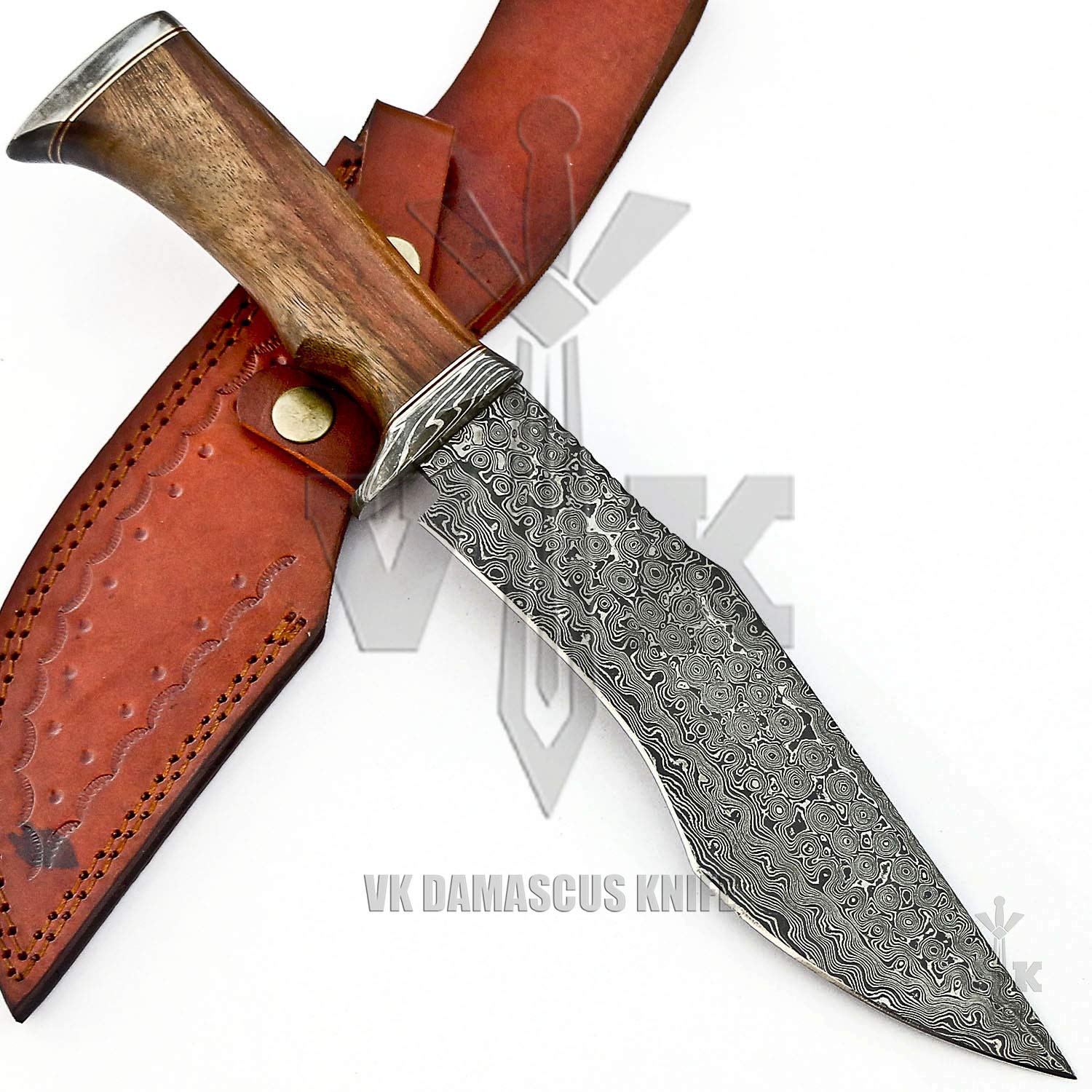 JNR Traders Damascus Steel Full Tang Fixed Blade Hunting Knife with Leather Sheath - 2359