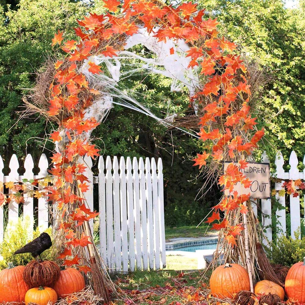 HUAESIN 10 Pack Fall Leaf Garland Fall Leaves Decoration 90 FT Artificial Silk Maple Leaf Hanging Ivy Vine Halloween Garland Autumn for Home Wedding Garden Party Table Decoration