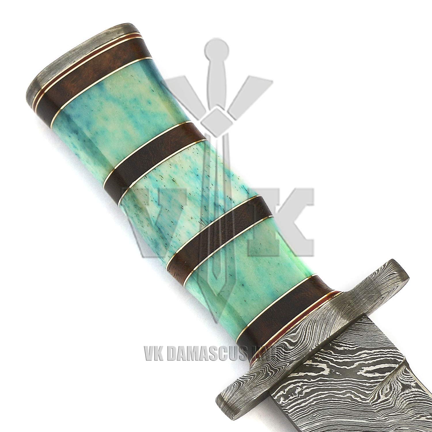 JNR Traders Damascus Steel Fixed Blade Hunting Knife with Leather Sheath - 2372