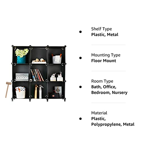 Homeries Cube Storage System β Modular DIY Plastic Closet Organizer Rack, Storage Shelves, Bookshelf, Bookcase for Bedroom, Office, Dorm Room, College, Living Room - Black (9-Cube)