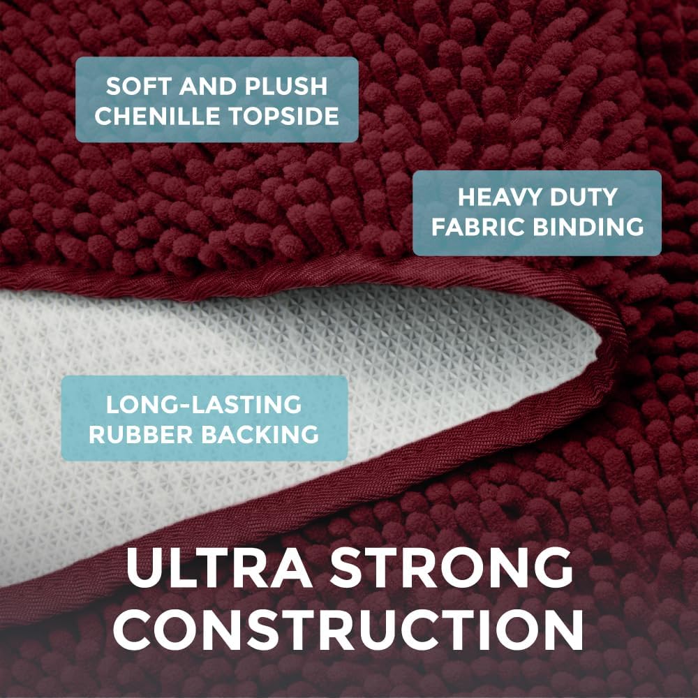 HOME GENIE Muddy Dog Machine-Washable Absorbent Soft Chenille Indoor-Doormat, Rubber Backing, Quick Dry Microfiber Mat, Entryway Front Door Mat, Home Entrance Welcome Doormats, 24x17, Maroon