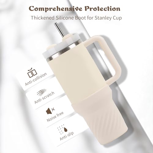 jetmast Silicone Boot for Stanley Cup 40 oz Quencher, Cup Bottom Protector Sleeve, Water Cup Accessories for Stanley Quencher H2.0 FlowState Tumbler 40oz(Cream)