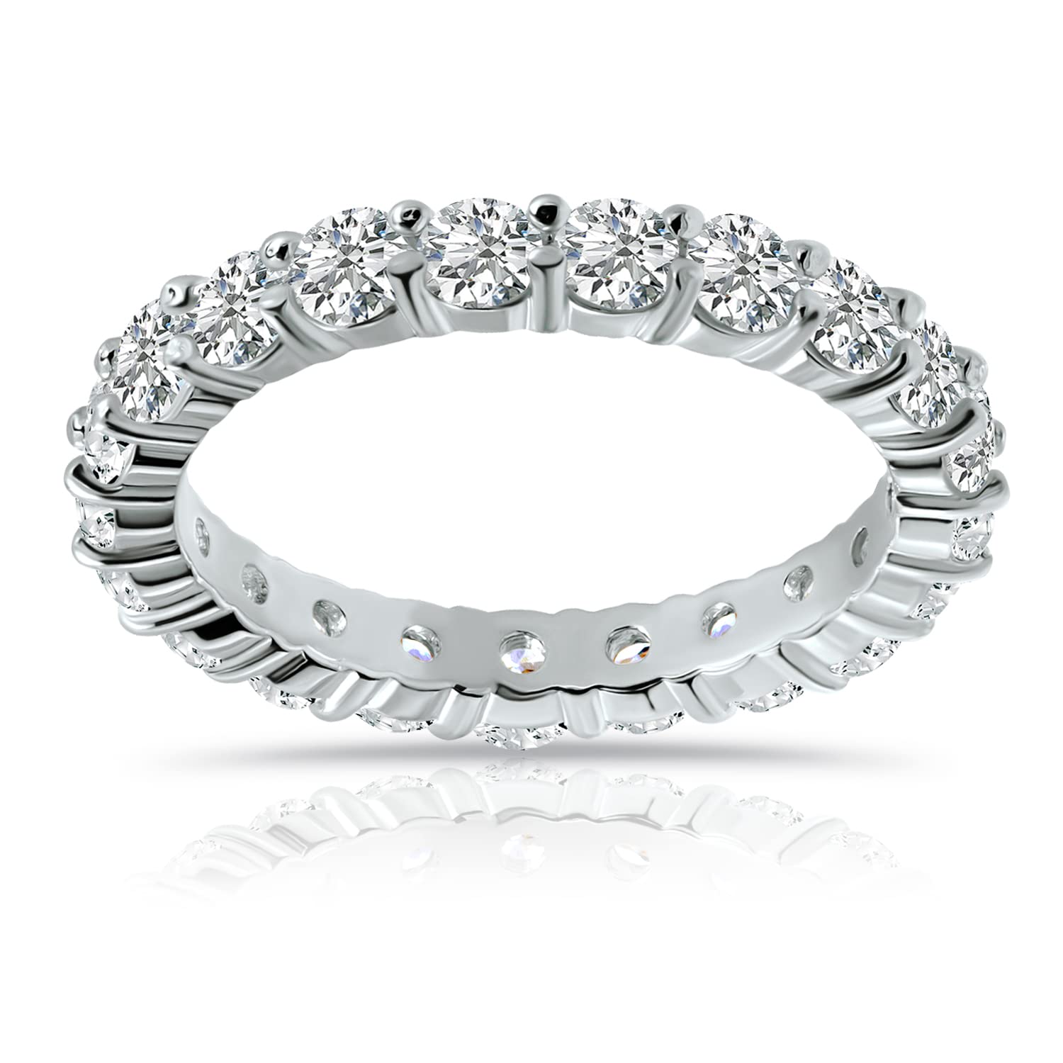 Hoops & Loops Sterling Silver Cubic Zirconia 3mm Round-Cut Anniversary Eternity Band Ring, Size 6