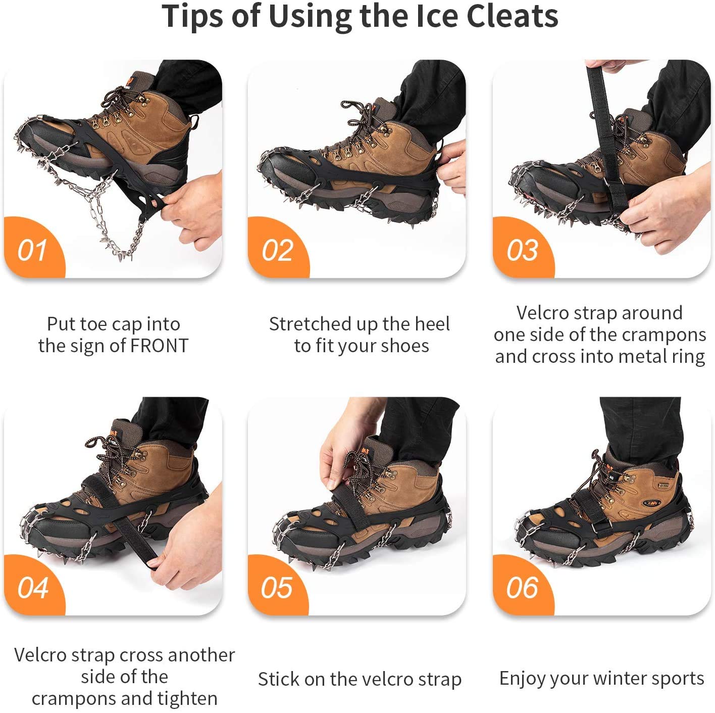 KEEPBLANCE Upgraded 24 Spikes Ice Grips Crampons Traction Cleats Safe Protect for Fishing, Walking, Climbing or Hiking on Snow and Ice - M