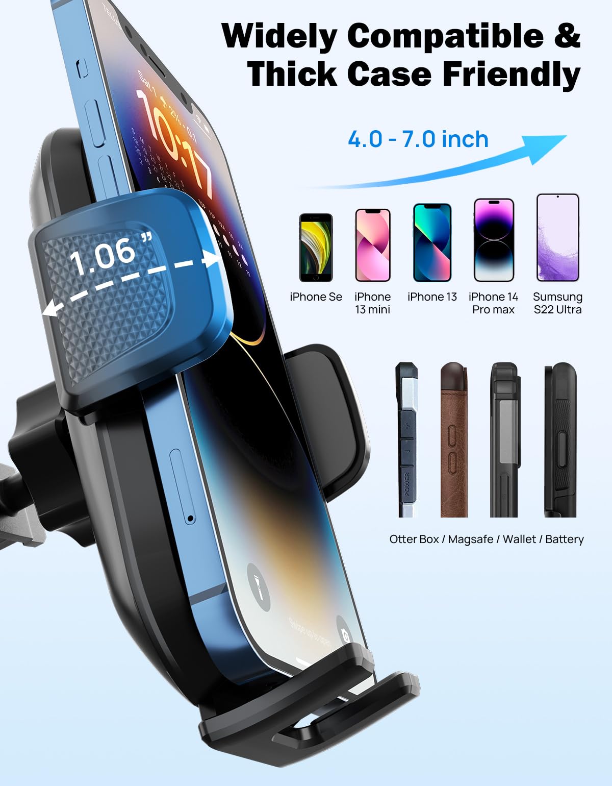 JOYTUTUS Universal Phone Holder Car, [Military-Grade Suction & Stable Clip] Phone Mount for Car Dashboard Windshield Air Vent, Hands-Free Cell Phone Holder Car Fit iPhone Samsung All Smartphones
