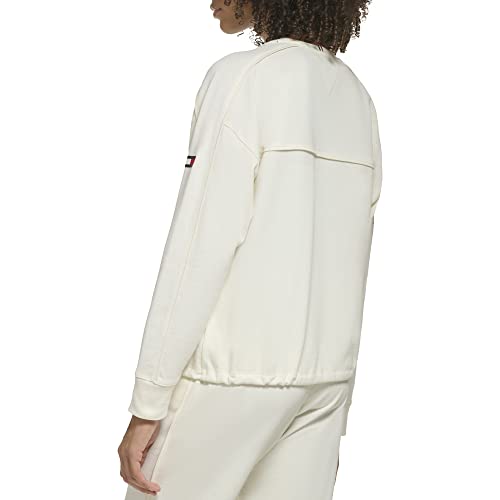 Tommy Hilfiger Women's Piping Rib Cuffs Woven On Other Sleeve Crew, Eggshell