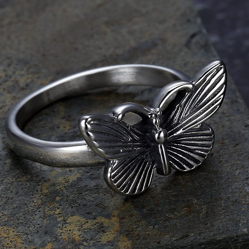 Jude Jewelers Stainless Steel Retro Vintage Butterfly Style Wedding Promise Statement Anniversary Ring (Silver, 8)