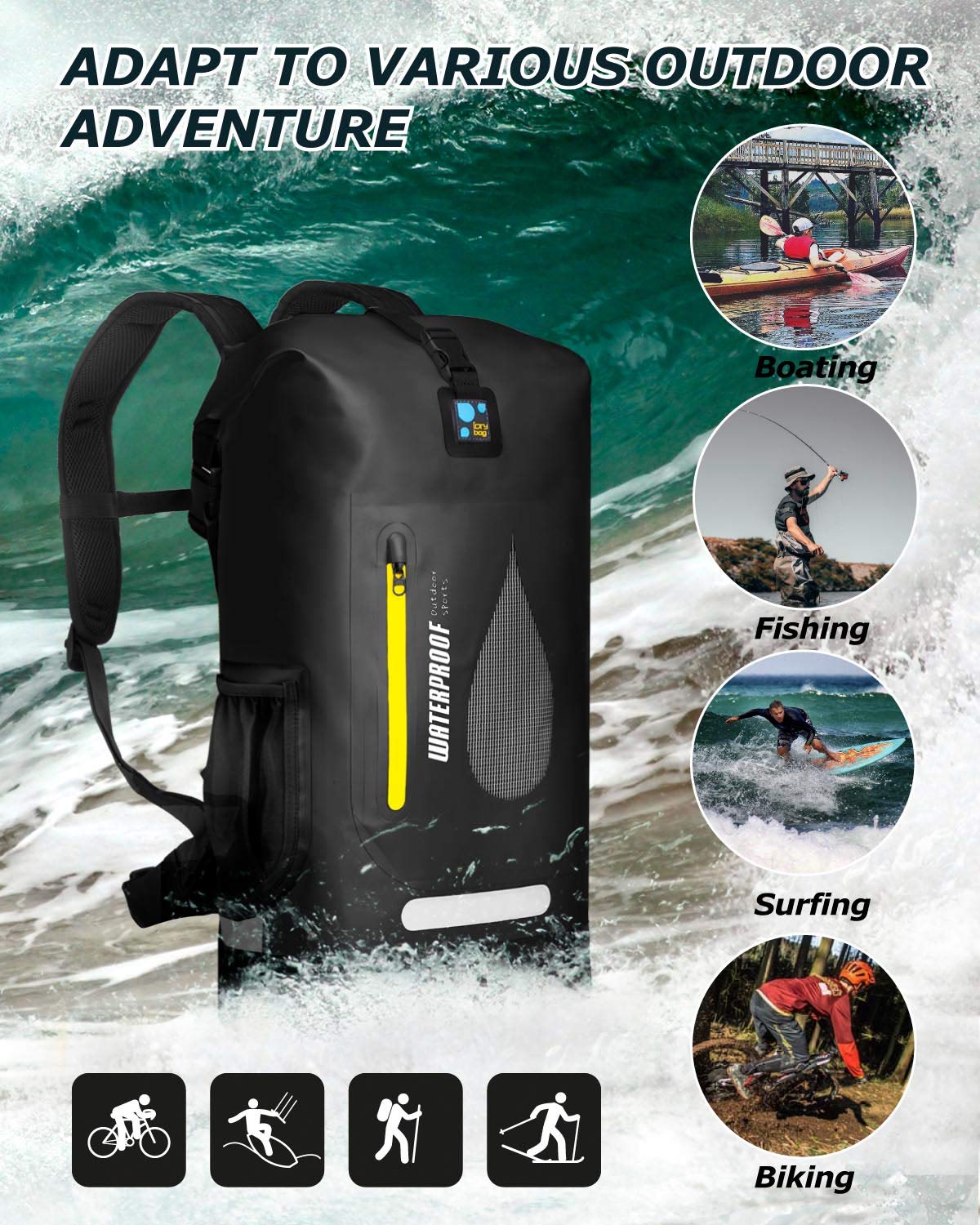 IDRYBAG Waterproof Backpack Dry Bag PVC 30L, Floating Bag Dry Backpack for Men, Dry Sack Waterproof Bag for Kayaking, Canoeing, Boating, Camping, Hiking