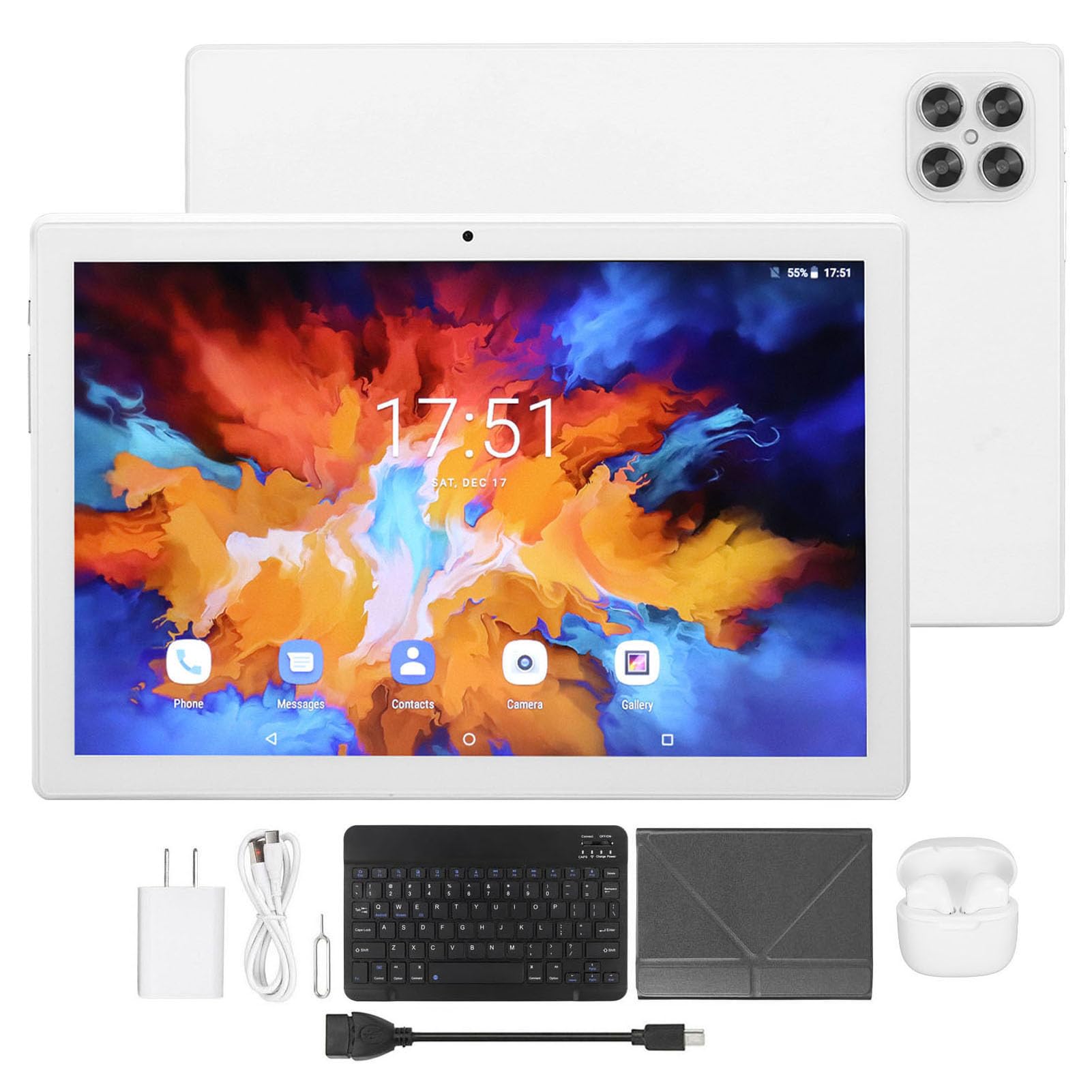 ICRPSTU 2 in 1 Tablet, 4G LTE 5G WiFi US Plug 100‑240V 12GB 256GB Memory 10.1 Inch Screen Gaming Tablet with Keyboard Earbuds for School (#1)