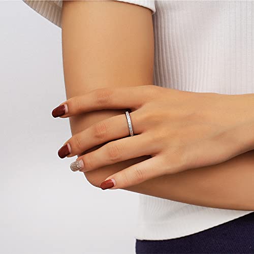 KRKC Engagement Rings for Women Promise Ring Eternity Rings 925 Sterling Silver White Gold CZ Wedding Bands Love Ring Stackable Ring Bridal Ring Sets, (3-Stone, Size 11)
