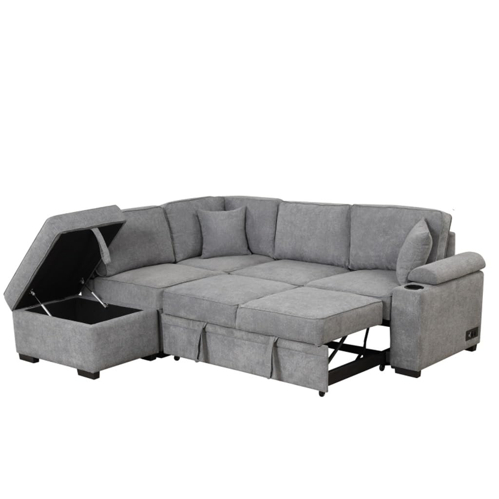 HNTHY 87.4" Sleeper Sofa Bed,2 in 1 Pull Out Sofa Bed L Shape Couch,Bedroom Couch and Small Apartment,Gray