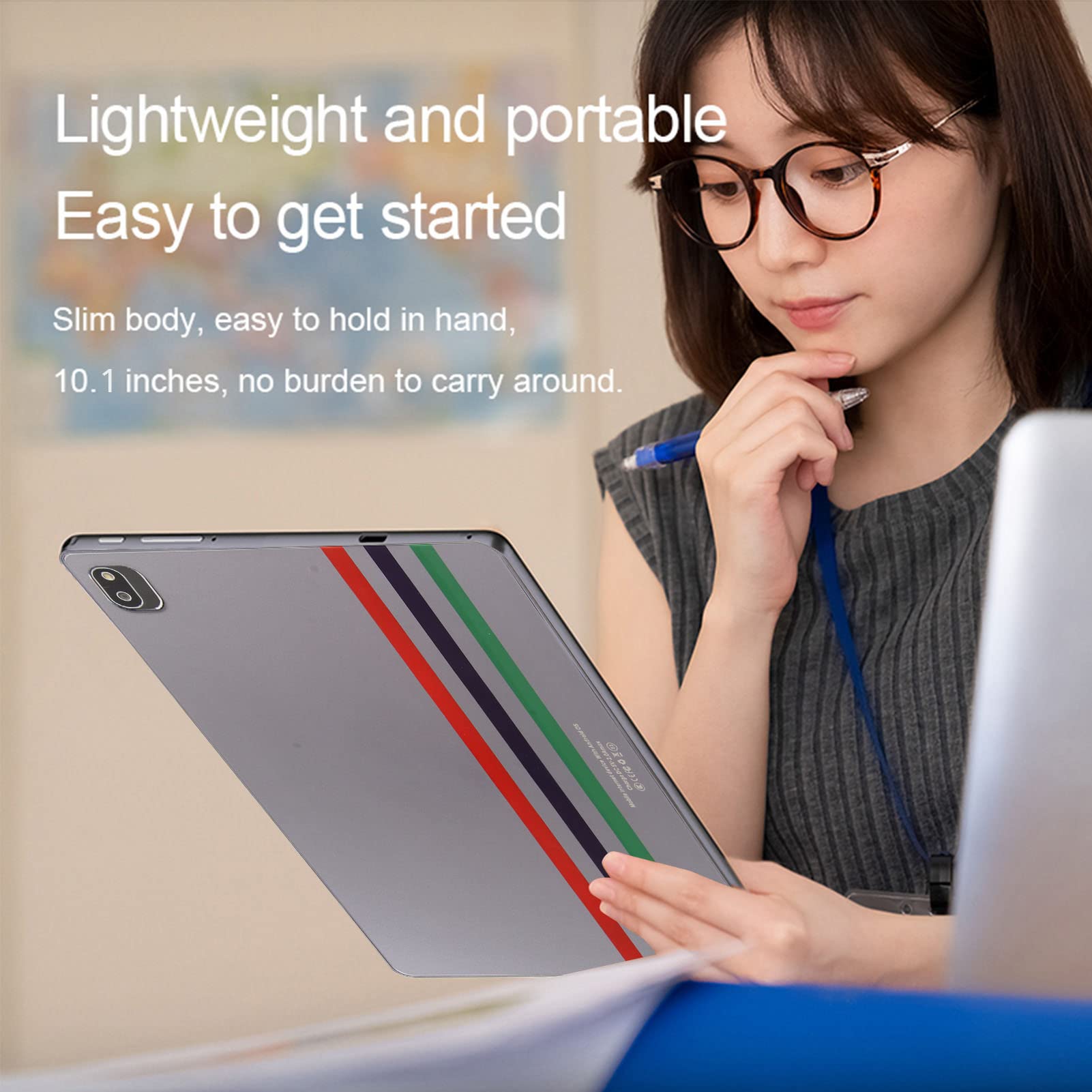 ICRPSTU 2 in 1 Tablet, 10.1 Inch Tablet 8GB 256GB 8MP 16MP 100โ240V 4G Network USB C Charge with Keyboard to Work for Android 12 (US Plug)
