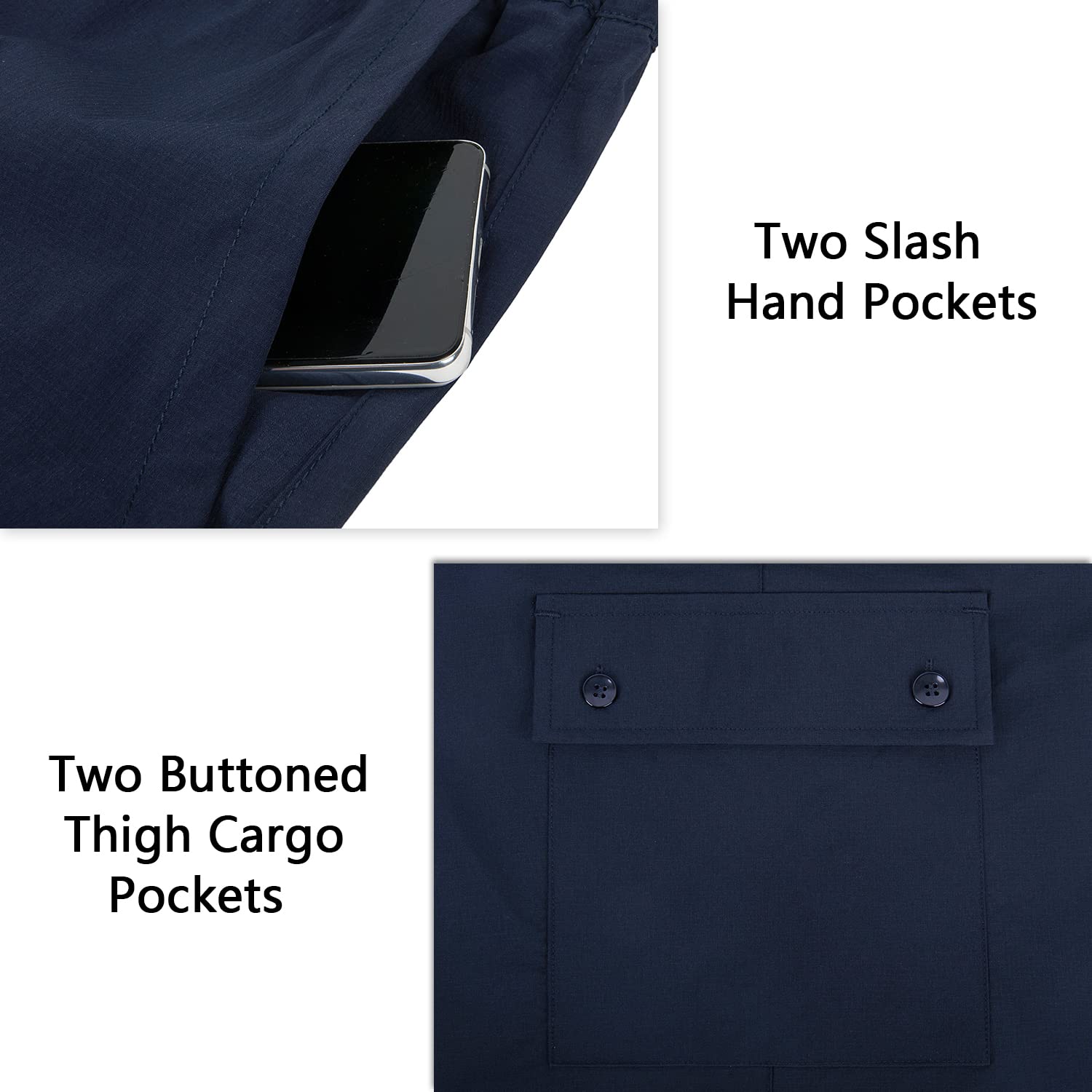 LE VONFORT Mens Water Resistant Elastic Waist Cargo Hiking Shorts Quick Dry Stretch Tactical Shorts with Pockets Navy XX-Large