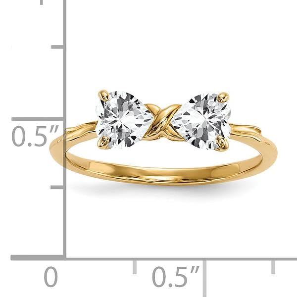 IceCarats 14K Yellow Gold White Topaz Bow Heart Love Ring April Birthstone Jewelry Size 7