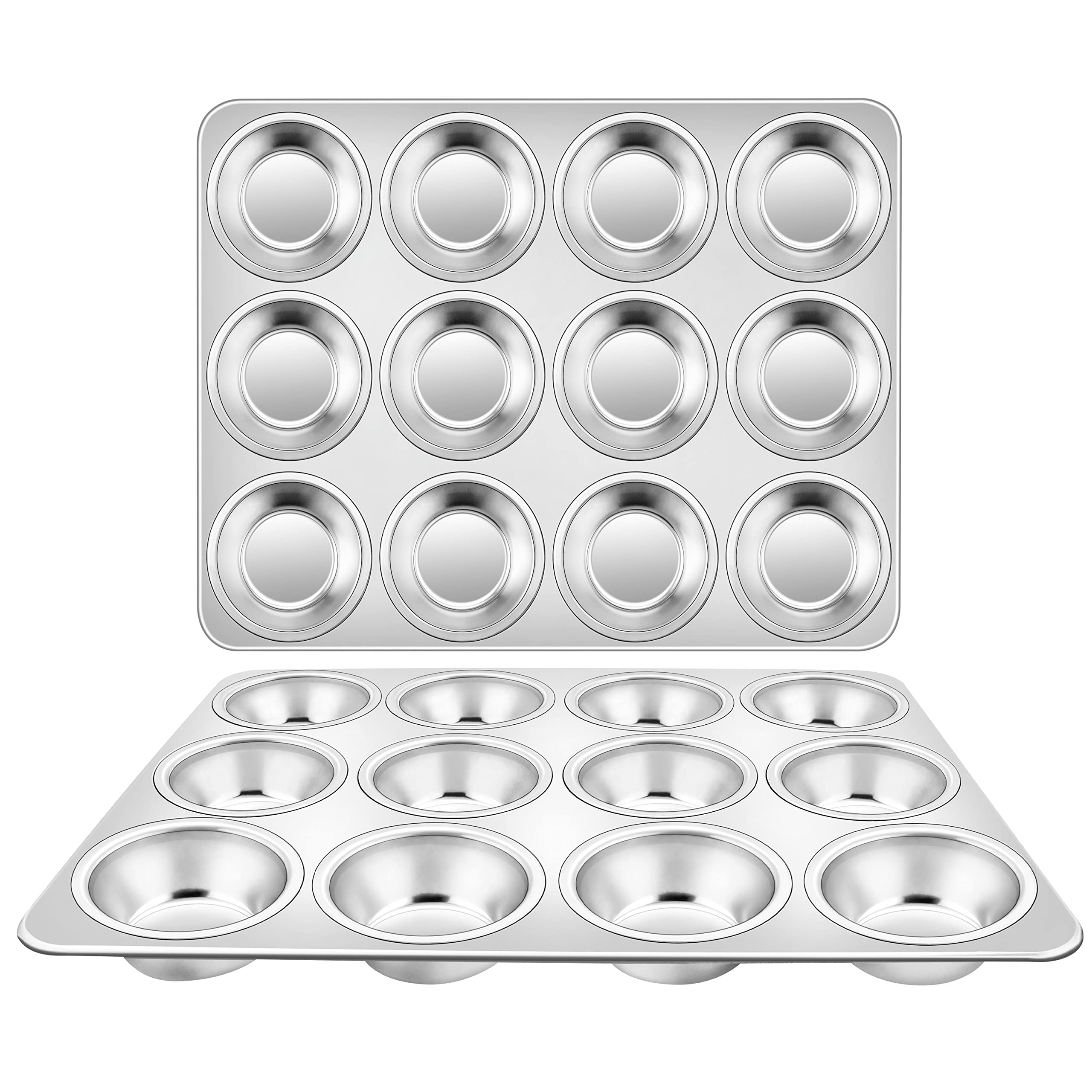 Homikit Muffin Pan Set of 2, Stainless Steel Cupcake Tin Pans with 12 Regular Size Cups for Oven Baking, Deep Metal Muffin Tray Molds Great for Home Kitchen, Rust Free, Dishwasher Safe