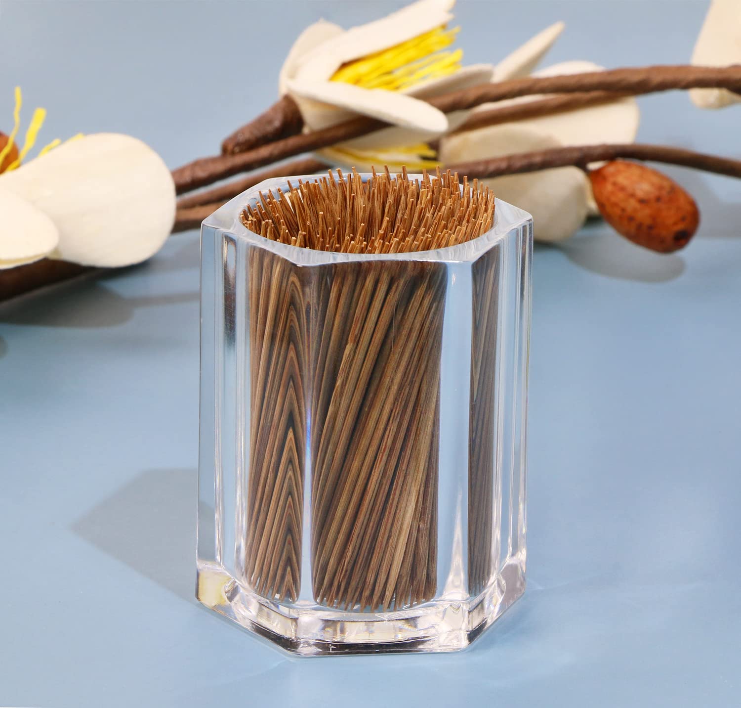 ONLYKXY 2pcs Clear Acrylic Toothpick Holder Elegant Clean For Home Kitchen Storage Gadgets Creative Portable Toothpick Box (Rhombu)