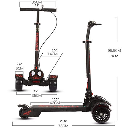 Jiji Kick Scooters Folding Kick Scooter for Kids for Boys Girls 3-12 Flashing Glider Push Scooter with Height Adjustable and Foldable Handlebar Ultra Light Foldable (Color : Red)