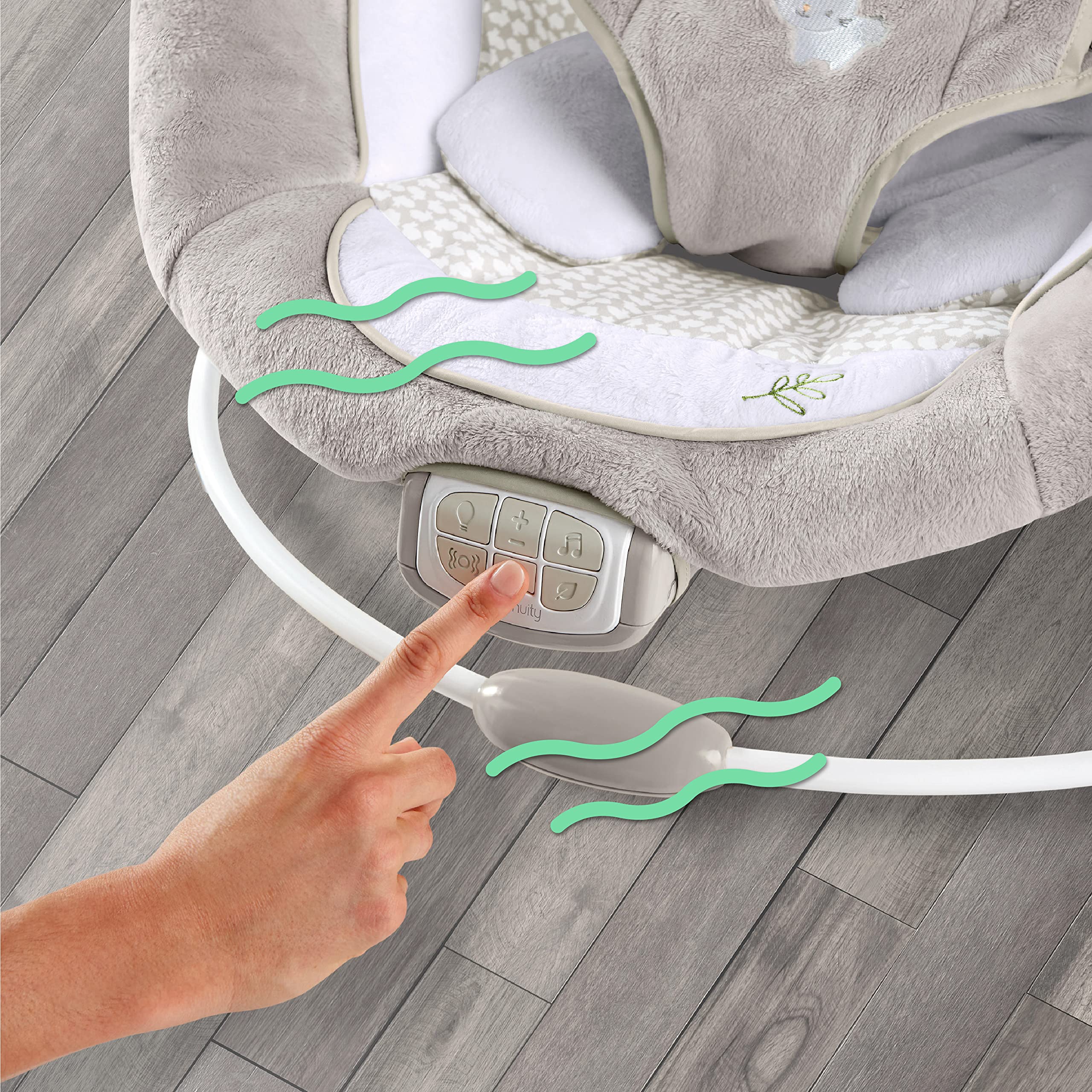 Ingenuity InLighten Baby Bouncer Infant Seat with Light Up -Toy Bar, Vibrations, Tummy Time Pillow & Sounds, 0-6 Months Up to 20 lbs (Twinkle Tails Bunny)