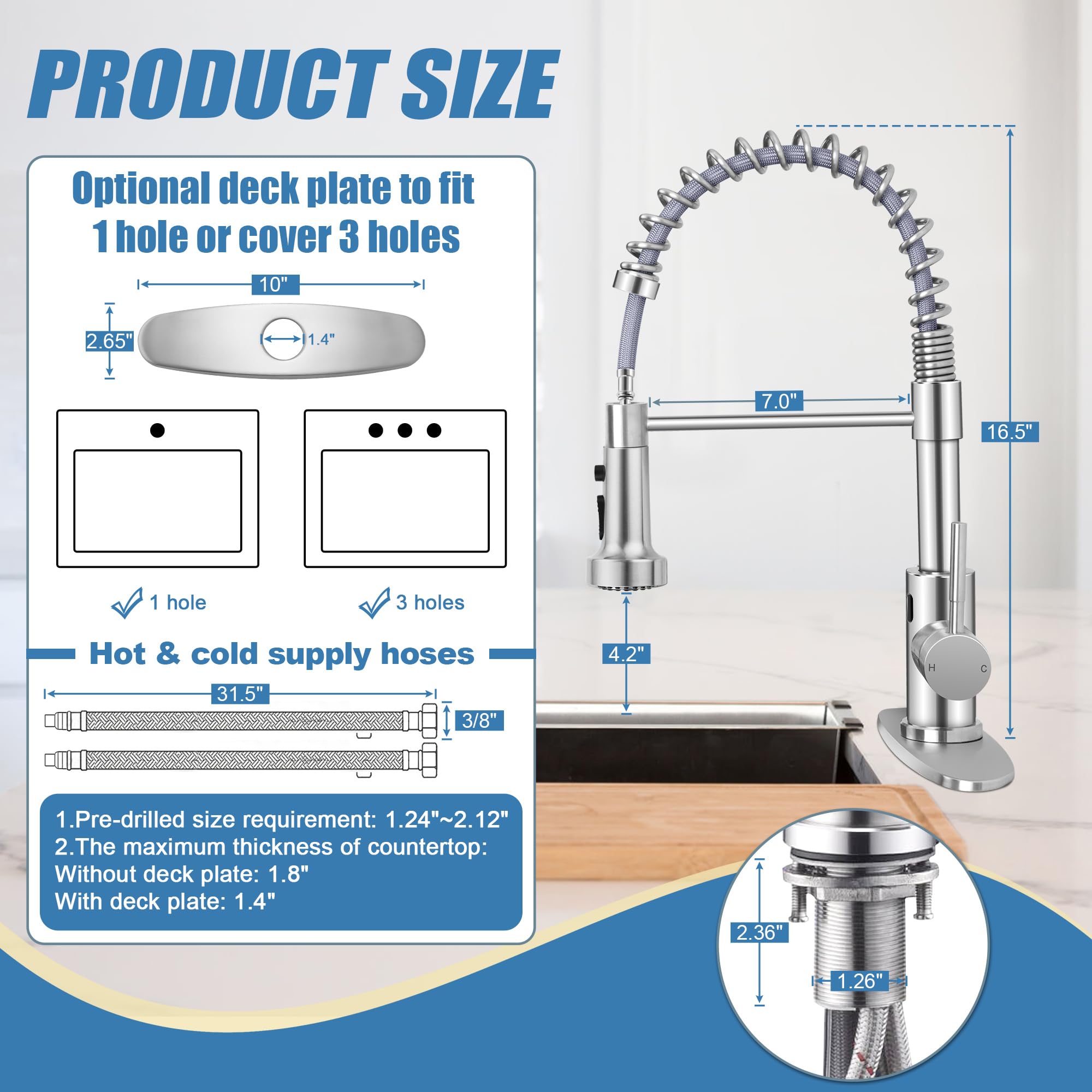 Homikit Touchless Kitchen Sink Faucet with Pull Down Sprayer, Automatic Motion Sensor Smart Faucet, Brushed Nickel Single Handle Spring Kitchen Faucets for Vanity Farmhouse RV, Stainless Steel