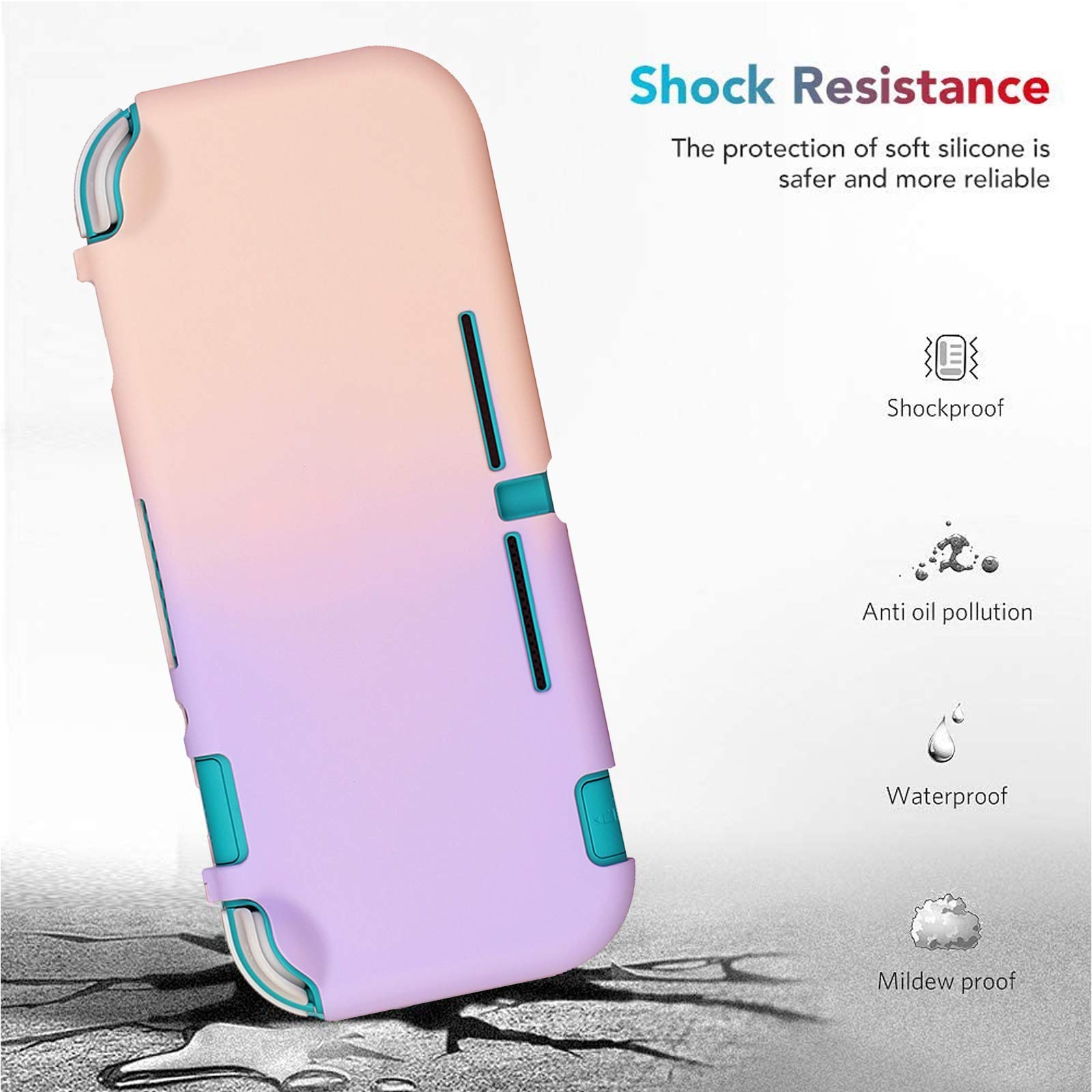 iNOTOGG Protective Case for Nintendo Switch Lite, Premium PC Hard Cover Case Shock-Absorption Anti-Scratch Compatible with Nintendo Lite with 4 Thumb Grip Caps (Pink Purple)