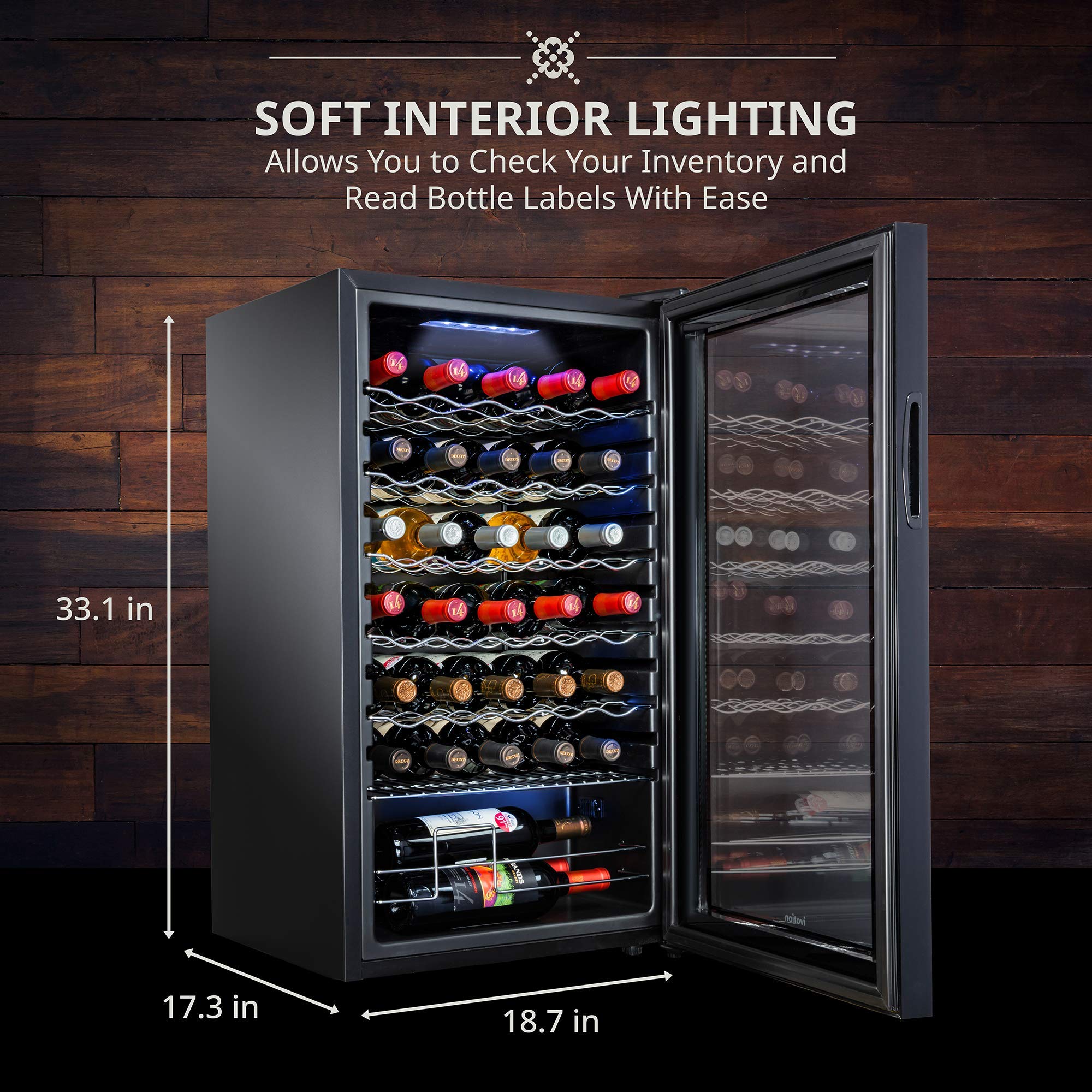 Ivation 28 Bottle Compressor Wine Cooler Refrigerator with Wi-Fi Smart App Control Cooling System | Large Freestanding Wine Cellar Fridge For Red White Champagne or Sparkling, Black Glass Door & Lock