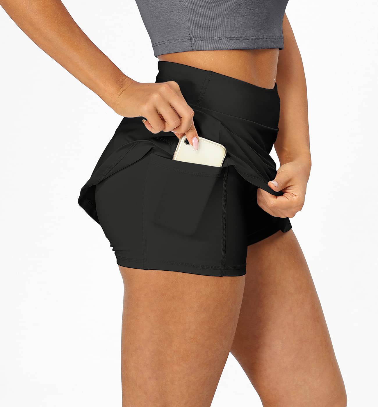 icyzone Tennis Skirts for Women with Pockets Shorts, Golf Athletic Workout Exercise Skorts (Black, Large)