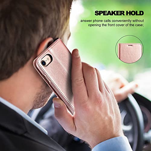 iPhone 7/8 Wallet Case, ICARERCASE iPhone SE Case 2020 Premium PU Leather Folio Flip Cover with kickstand and Credit Slots for Apple iPhone 7,iPhone 8, iPhone SE 2nd, iPhone SE 3rd 4.7 Inch(Rose Gold)