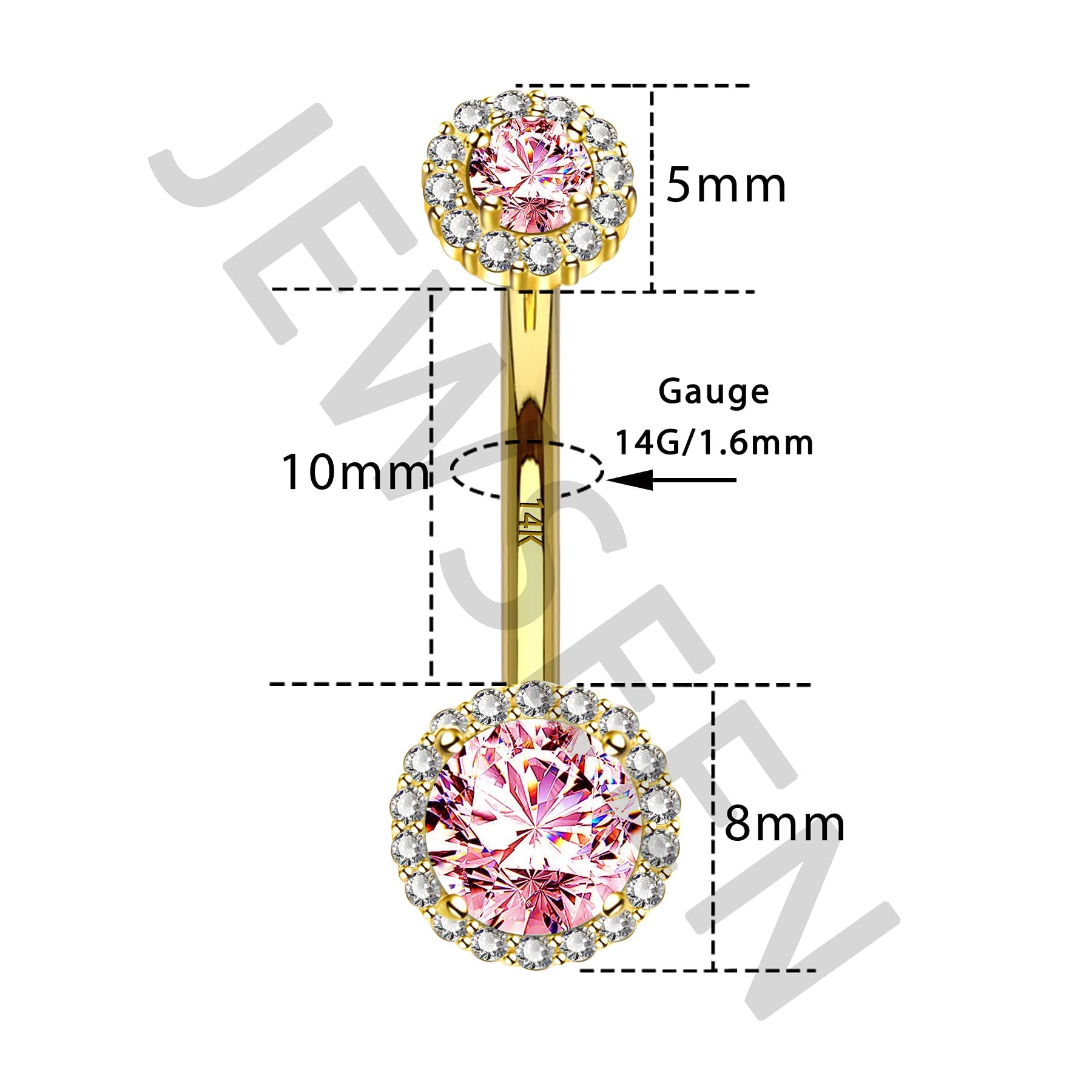 Jewseen 14K Gold Belly Button Ring Sparkling CZ Navel Rings Belly Bar Navel Piercing Body Jewelry