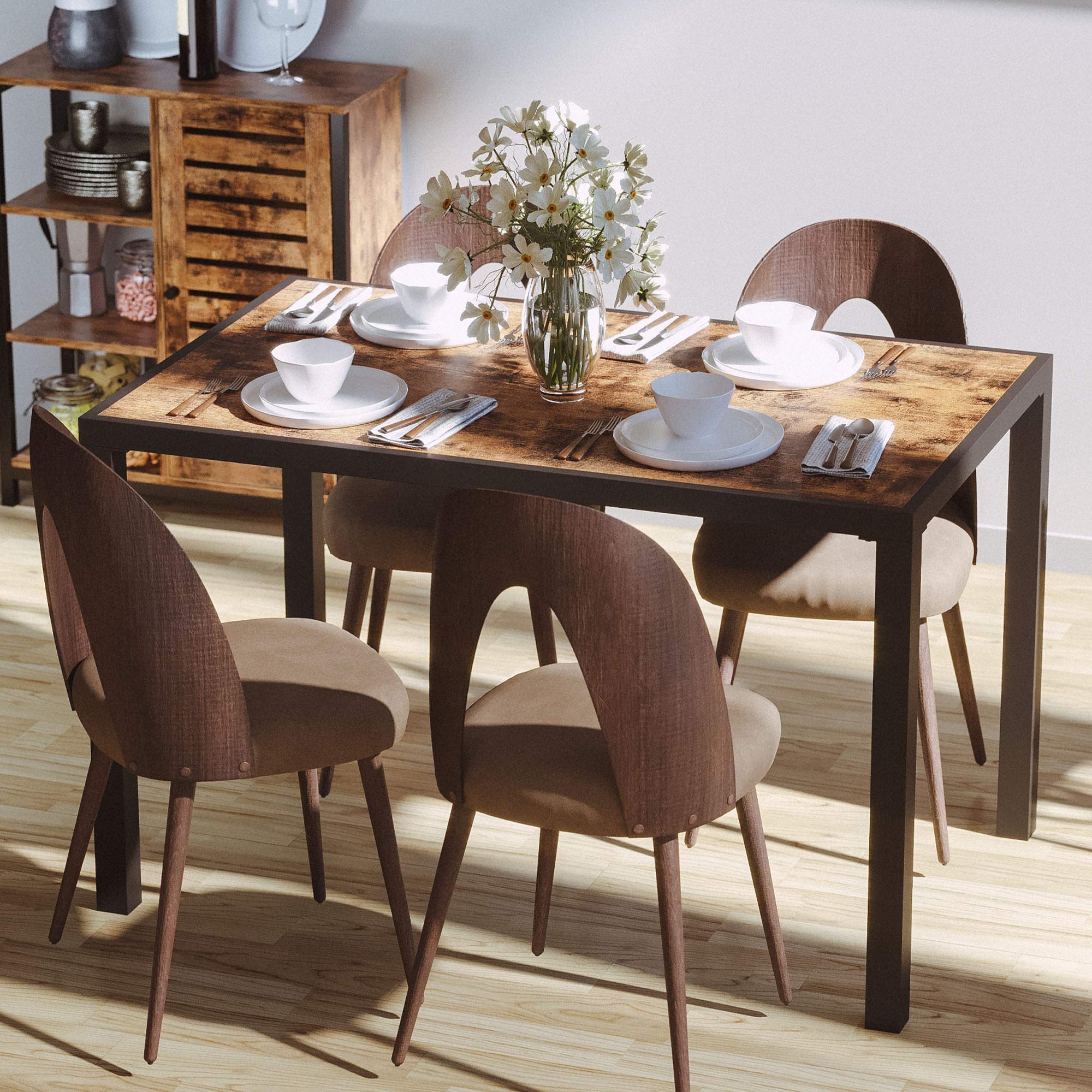 IRONCK Industrial Dining Table, Rectangular Dinner Table Top with Metal Edges, Kitchen Table for Home Office Furniture for Living Room, Dining Room,Vintage Brown
