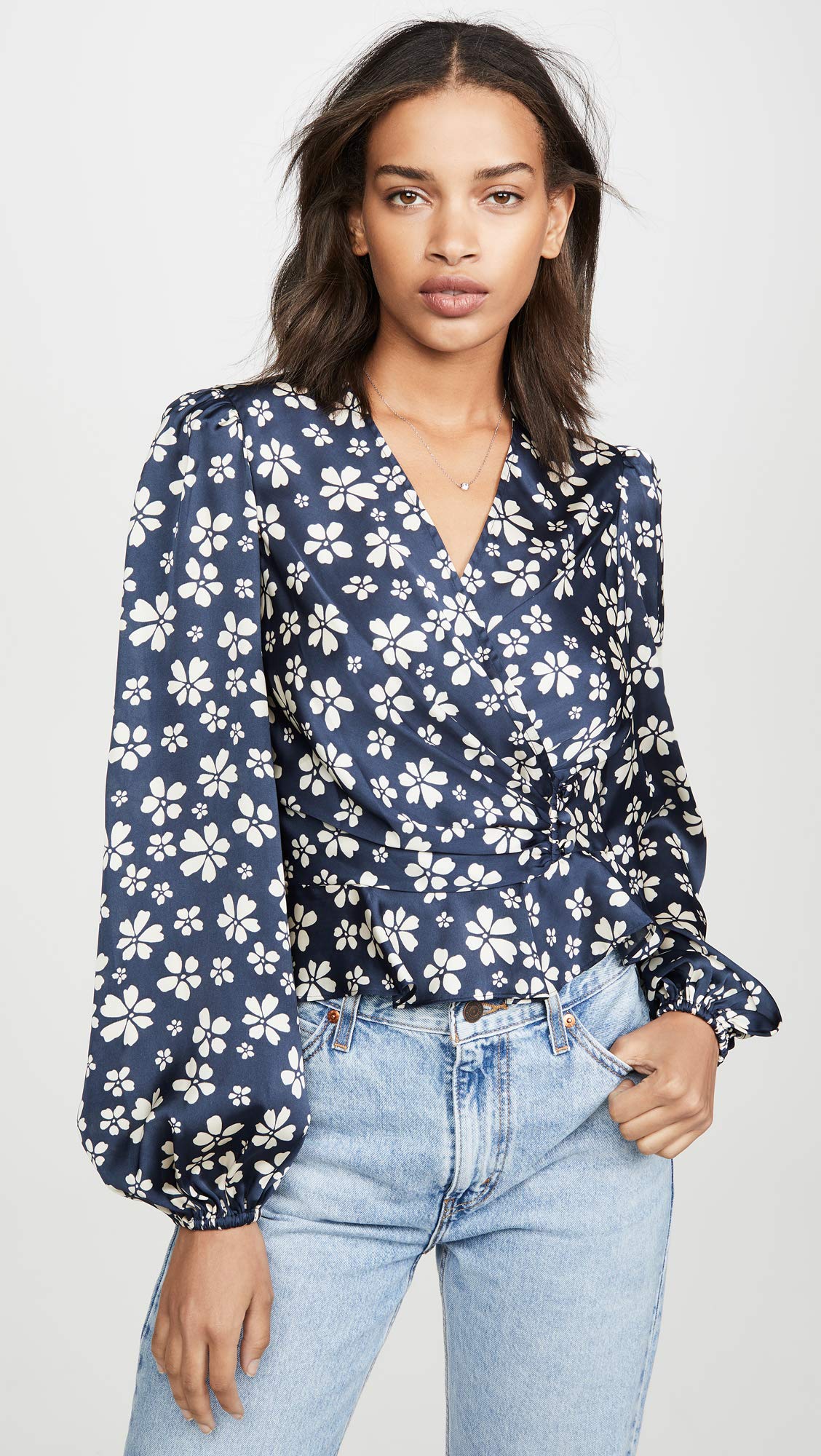 Jill Jill Stuart Women's Wrap Top Marianne Print, Marine, 10