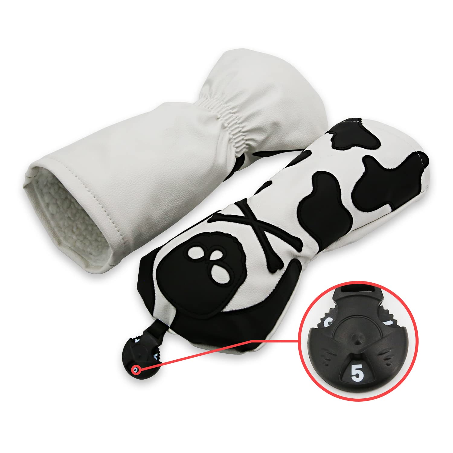 KYTAI Golf Skull Skeleton Head Cover Golf Club Leather Headcovers 1,3,5 Driver and Fairway Head Covers Fits 460cc Drivers (White)