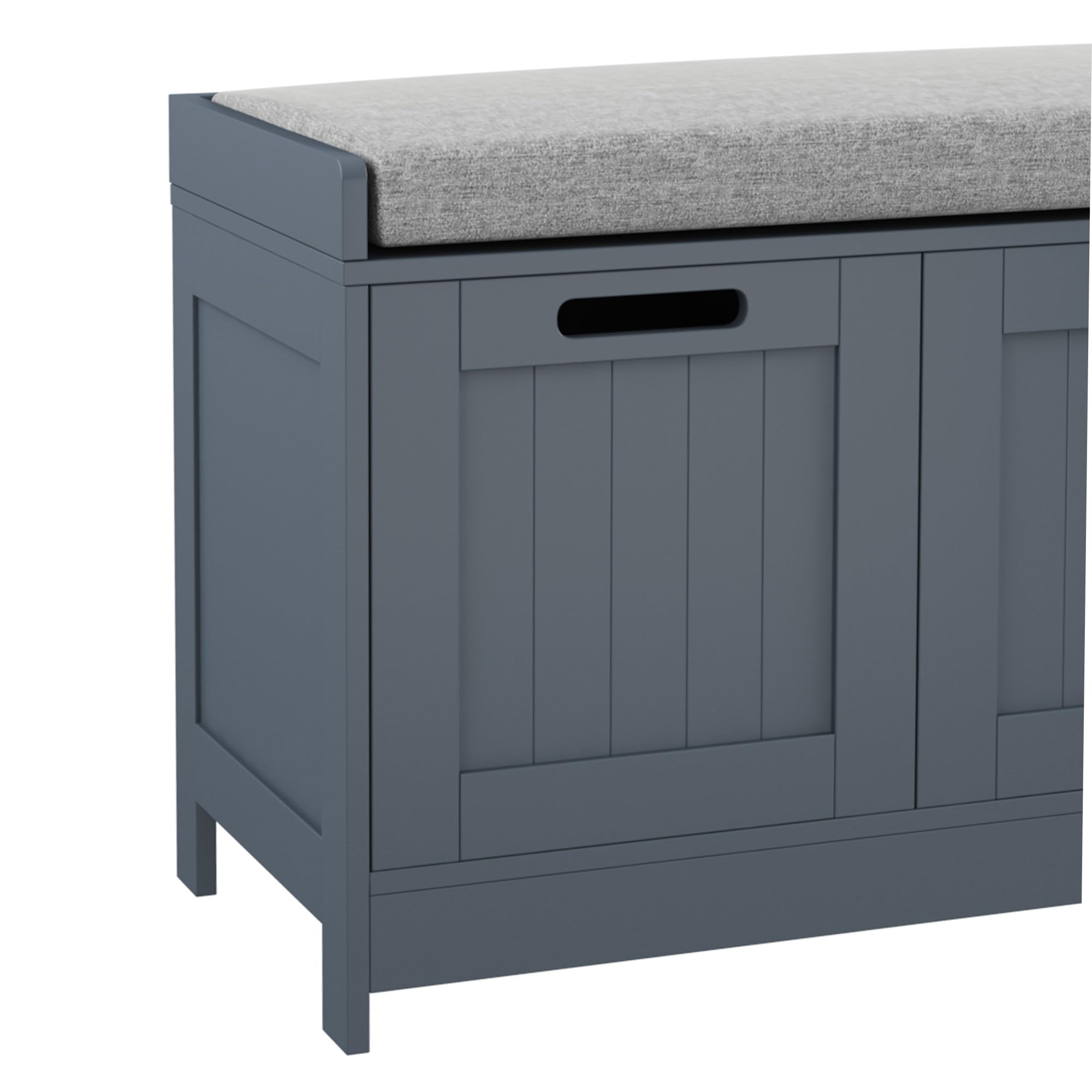 HOMEFORT Shoe Storage Bench, Wooden Shoe Bench with 3-Door Cabinets, Entry Way Home Organizer Bench, Entryway Bench with Padded Cushion Seat, Grey Storage Bench for Bedroom.