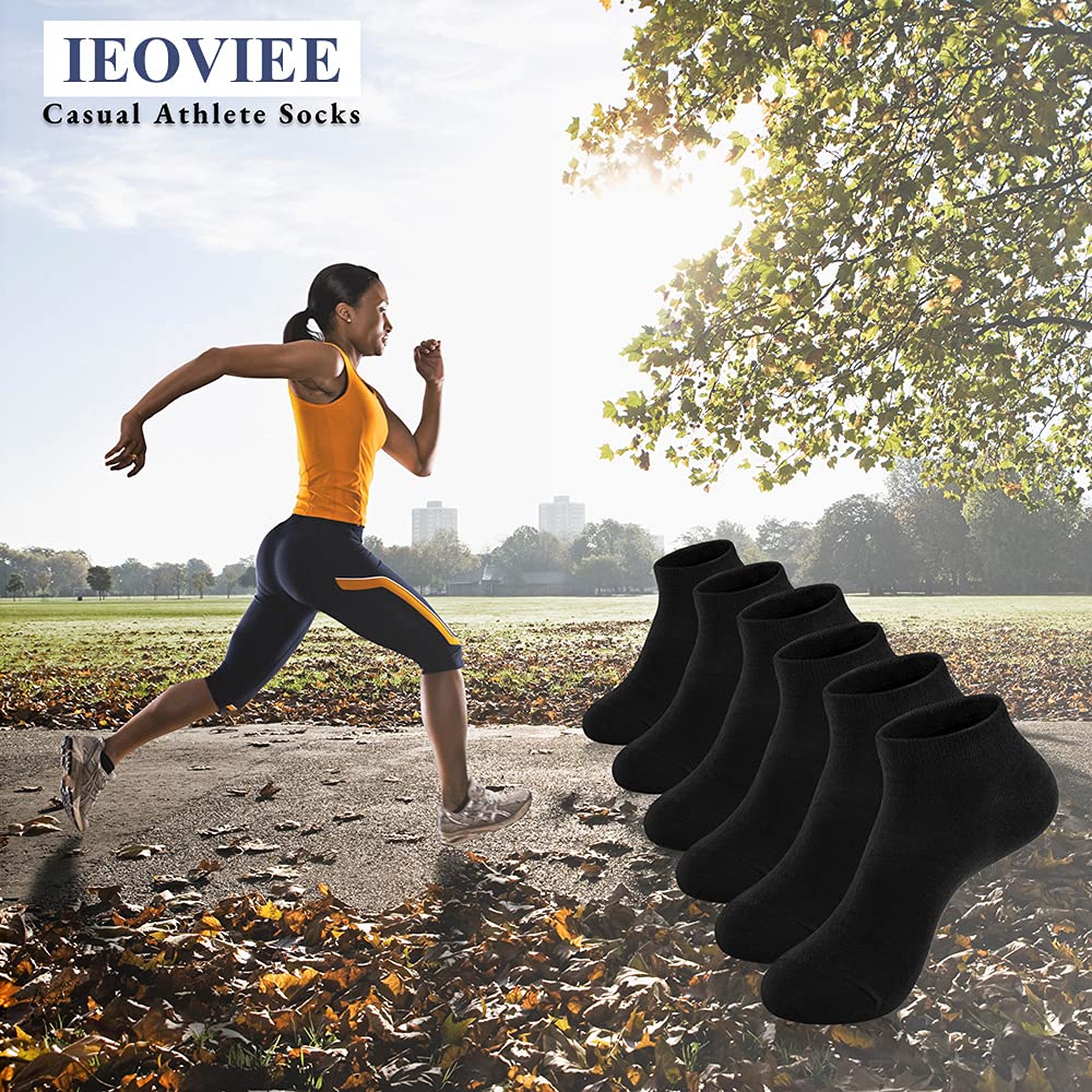 IEOVIEE Women Athletic Ankle Socks Low Cut Cushioned Running Socks Soft Cotton No Show Socks for US Size 7-12(6 Pairs)