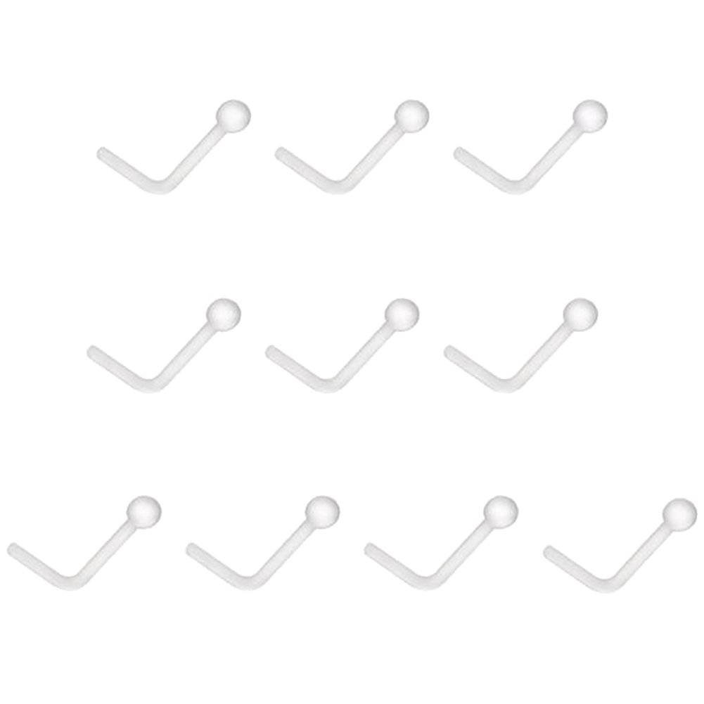 IPINK-10pcs Clear Bioflex Nose Ring Stud Retainer Body Jewelry Piercing 20 Gauge Metal Free, Allergy Free (L-Shape)
