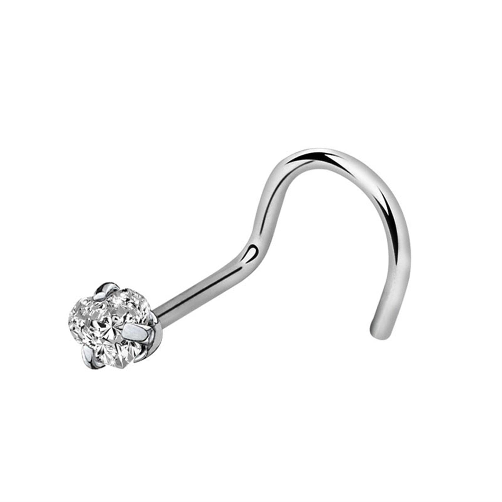 Journey Studio Nose Screw Studs Rings Set Simulated Crystal Cubic Zirconia Piercing Twist Screw Nose Ring for Women, Silver