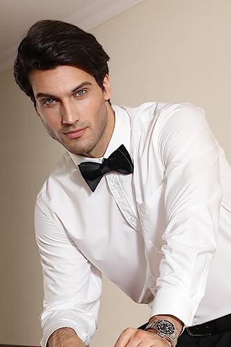 HISDERN Bow Ties for Men Solid Black Self Tie Bow Tie & Pocket Square Set Classic Formal Satin Bow ties for Tuxedo Wedding Party