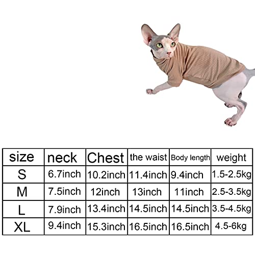 Toysructin Hairless Cat Pullover T-Shirt with Sleeves, Warm Cozy Pet Cat Clothes Stripe Turtleneck Shirt, Soft Breathable Kitten Wear Jumpsuit Costume for Sphynx Cornish Rex Devon Rex Peterbald Cats