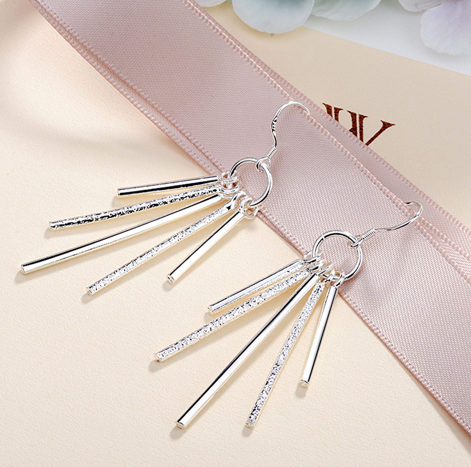 Jewdreamer 12 Pairs Classic Silver Plated Dangle Drop Earrings for Women Simple Long Thread Fashion Line Christmas Earring Set